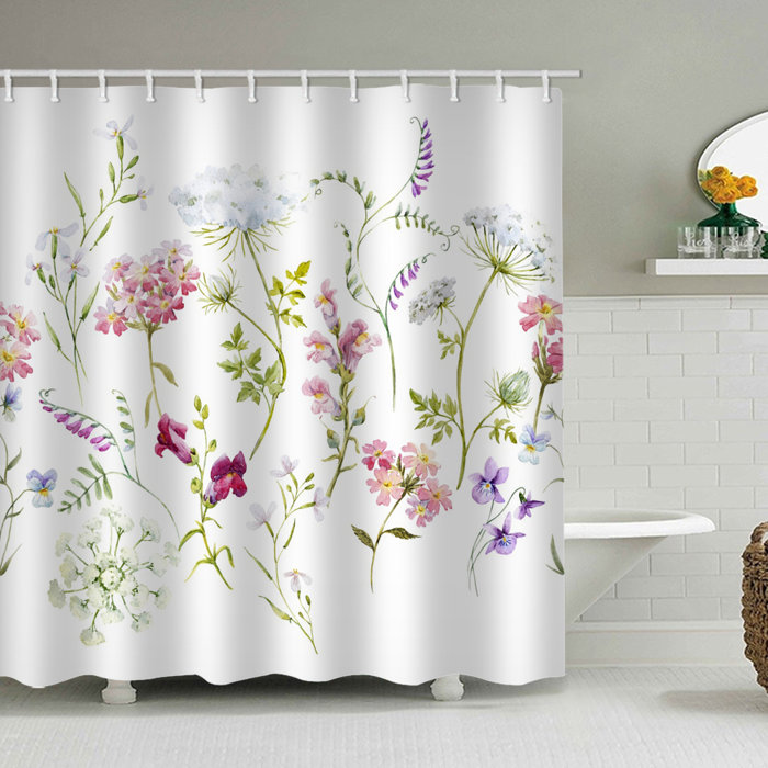 East Urban Home Watercolor Floral Shower Curtains For Bathroom Fabric